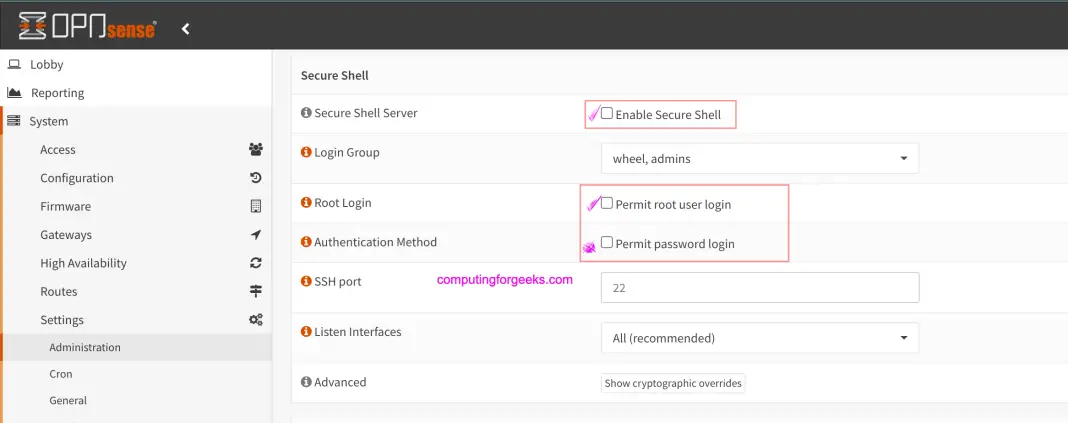 How To Enable And Start Ssh Server On Opnsense Computingforgeeks 1715