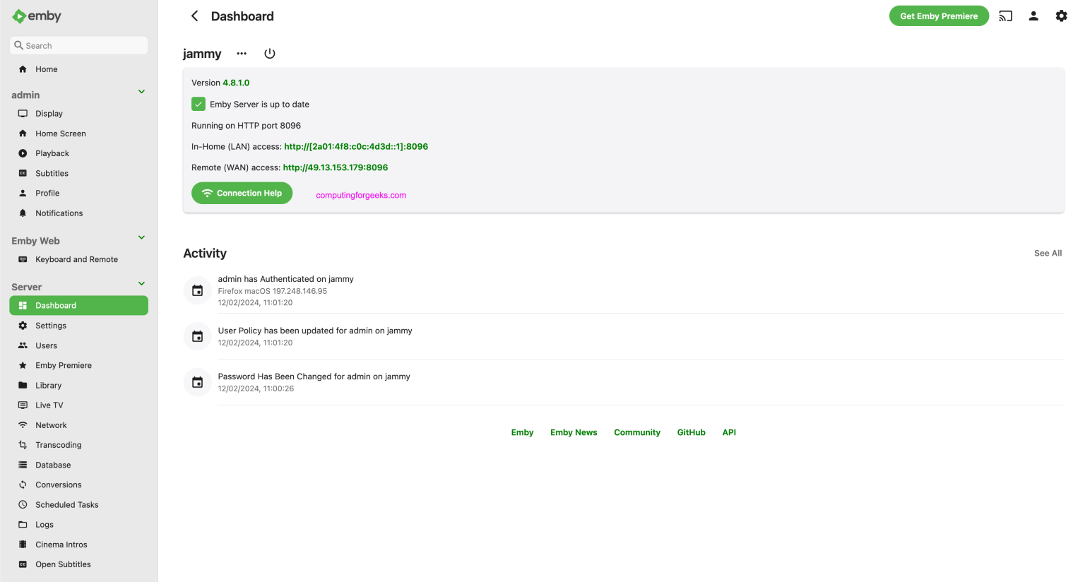 How To Run Emby Media Server in Docker Container | ComputingForGeeks
