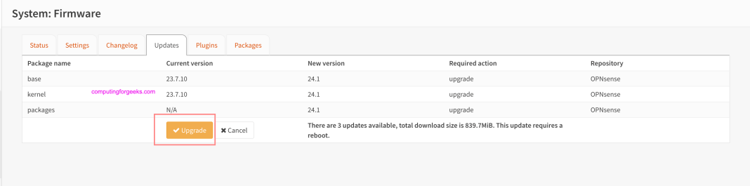 How To Update OPNsense From Web UI or Terminal Console | ComputingForGeeks